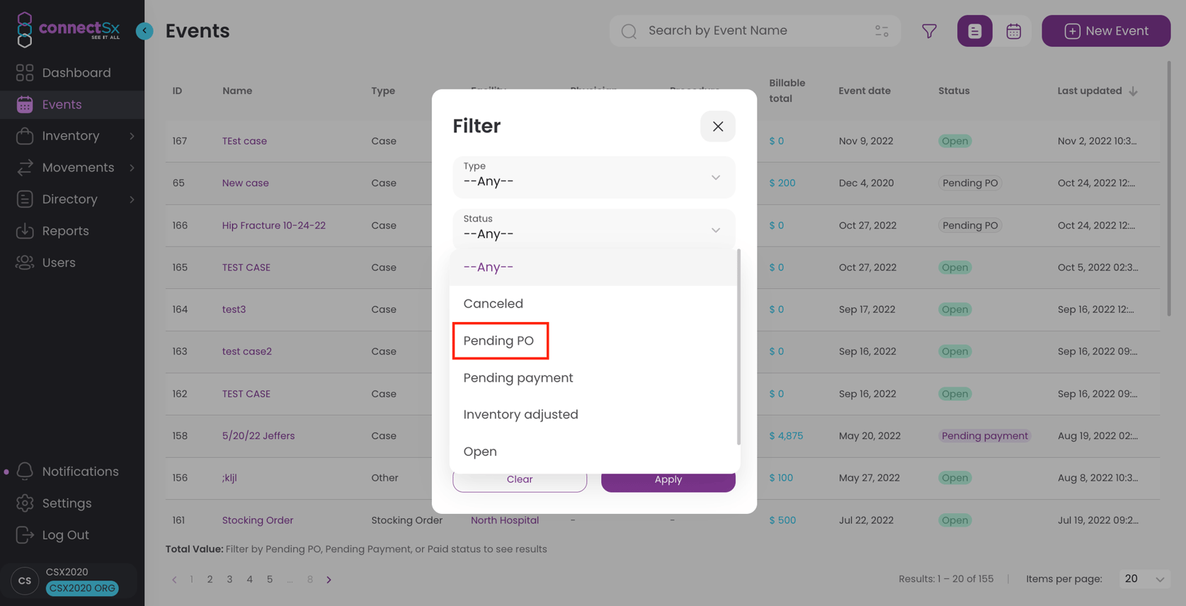 How can I keep track of cases with missing purchase orders?