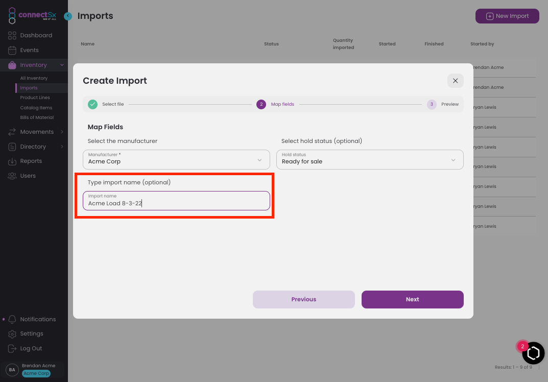 How do I import inventory to the console?