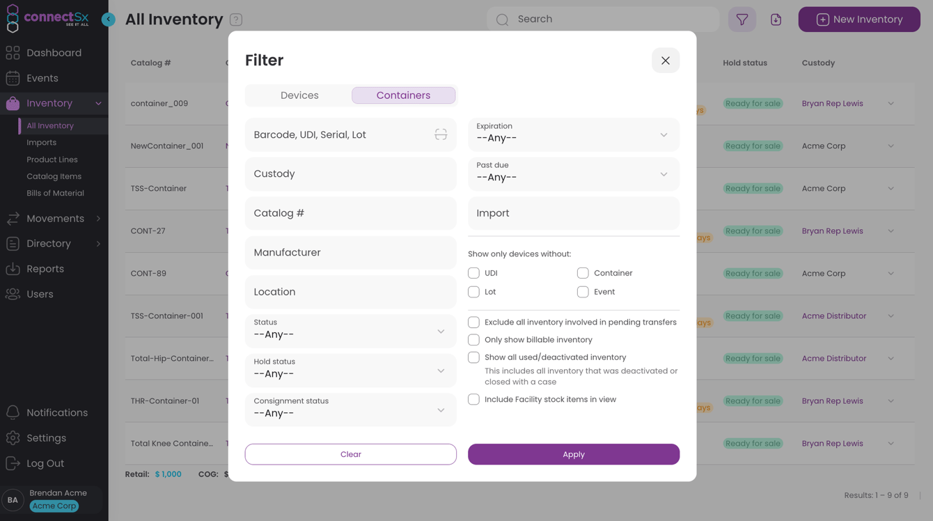 How do I view, search, and filter my inventory?
