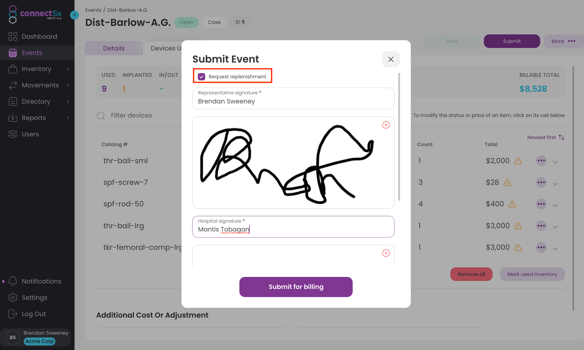 How do I request replenishment inventory?