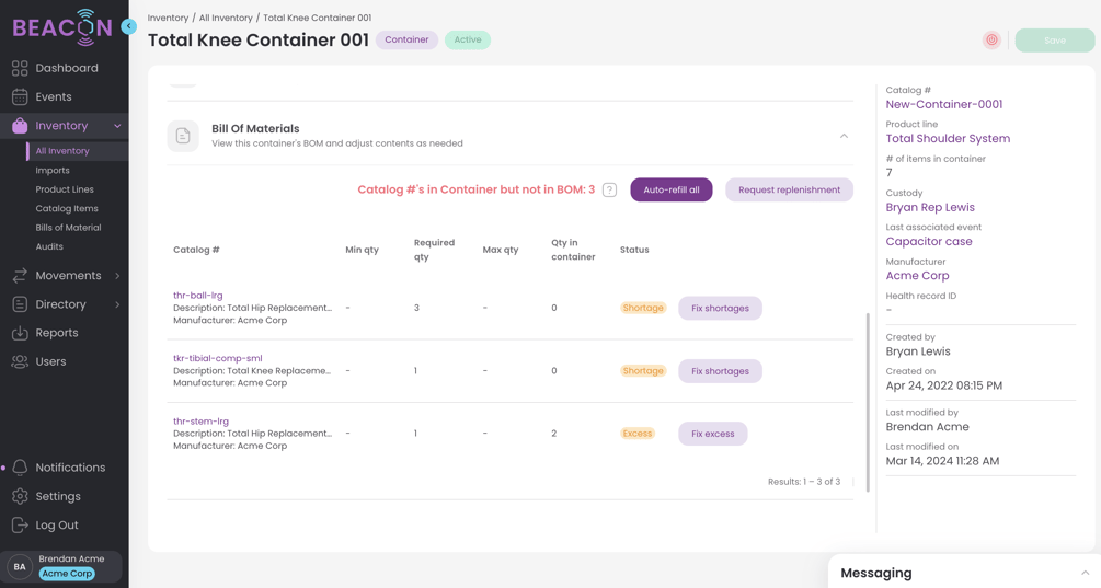 How can I use a Bill of Materials to request replenishment?