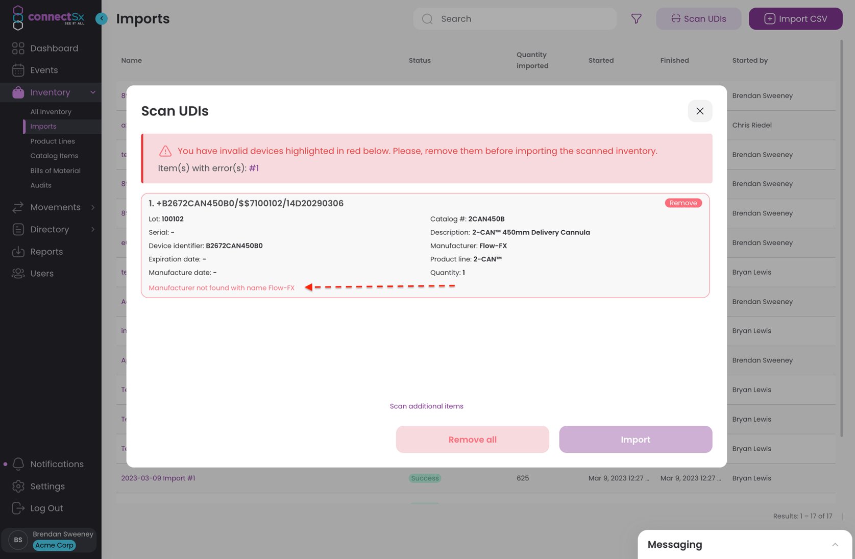 How can I create inventory by scanning the UDI to populate product info?