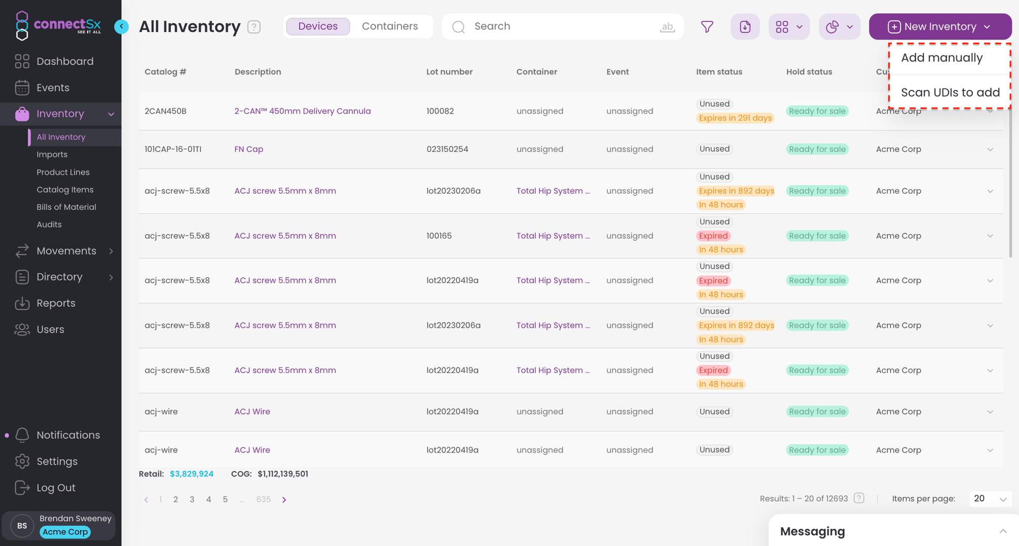 How can I create inventory by scanning the UDI to populate product info?