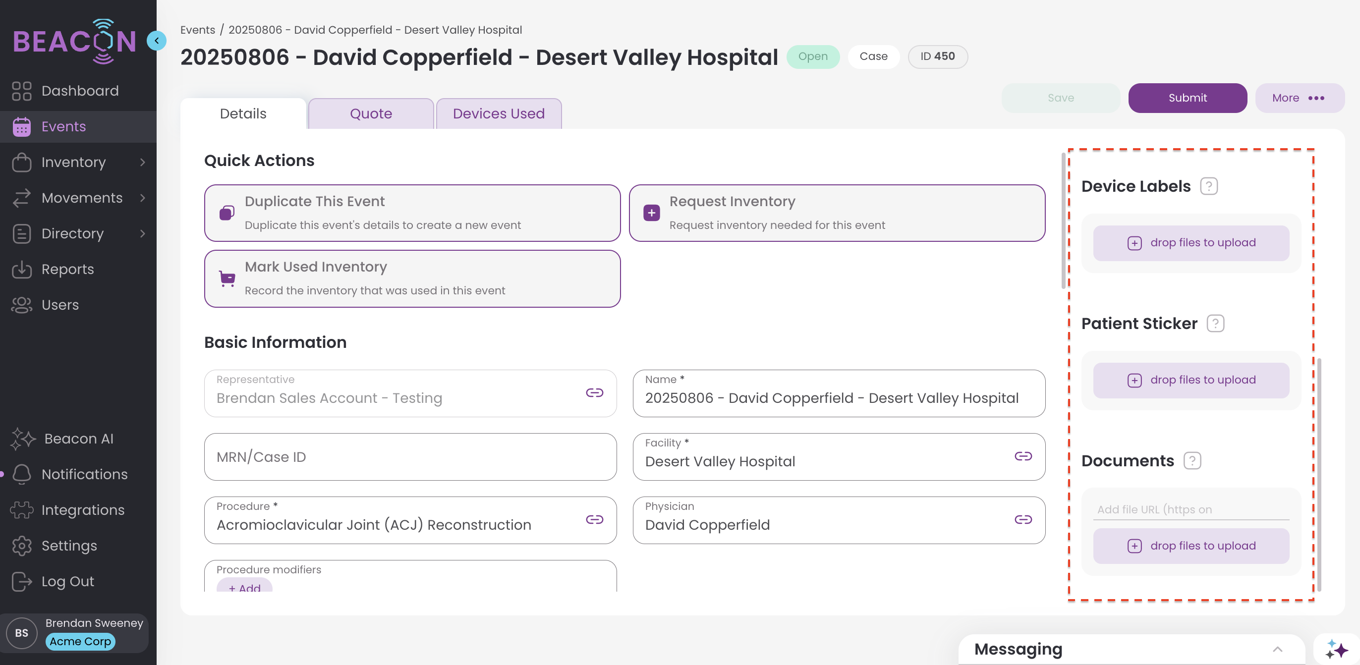 How can I add and remove images and files in an Event?
