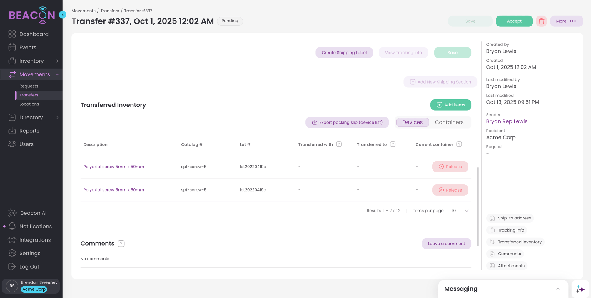 How do I edit a transfer?